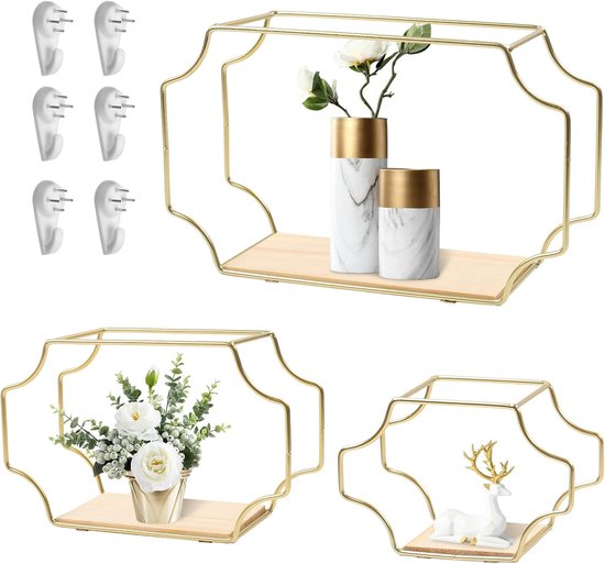 3 Pcs Irregular Rectangular Metal Wall Shelves - 3 Sizes Wall Mounted ...