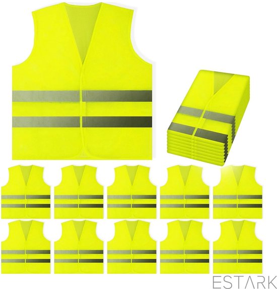 ESTARK® 10 STUKS - Fluovest - Veiligheidsvest - Geel - Fluo Jas Vest ...