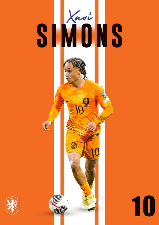 Xavi Simons Poster - Oranje Voetbal Poster - Geschikt om in te lijsten ...