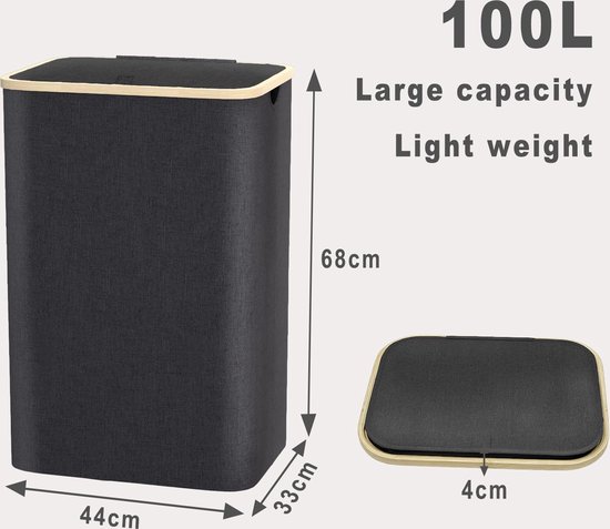 Wasmand met deksel, groot, 100 L wasmand, smal met afneembare waszak, wasmanden,... | bol