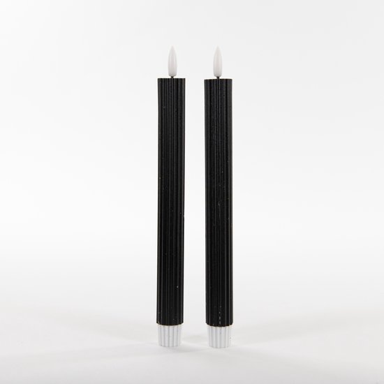 Anna's Collection Led kaarsen/dinerkaarsen - 2x - zwart - ribbel - 23 ...