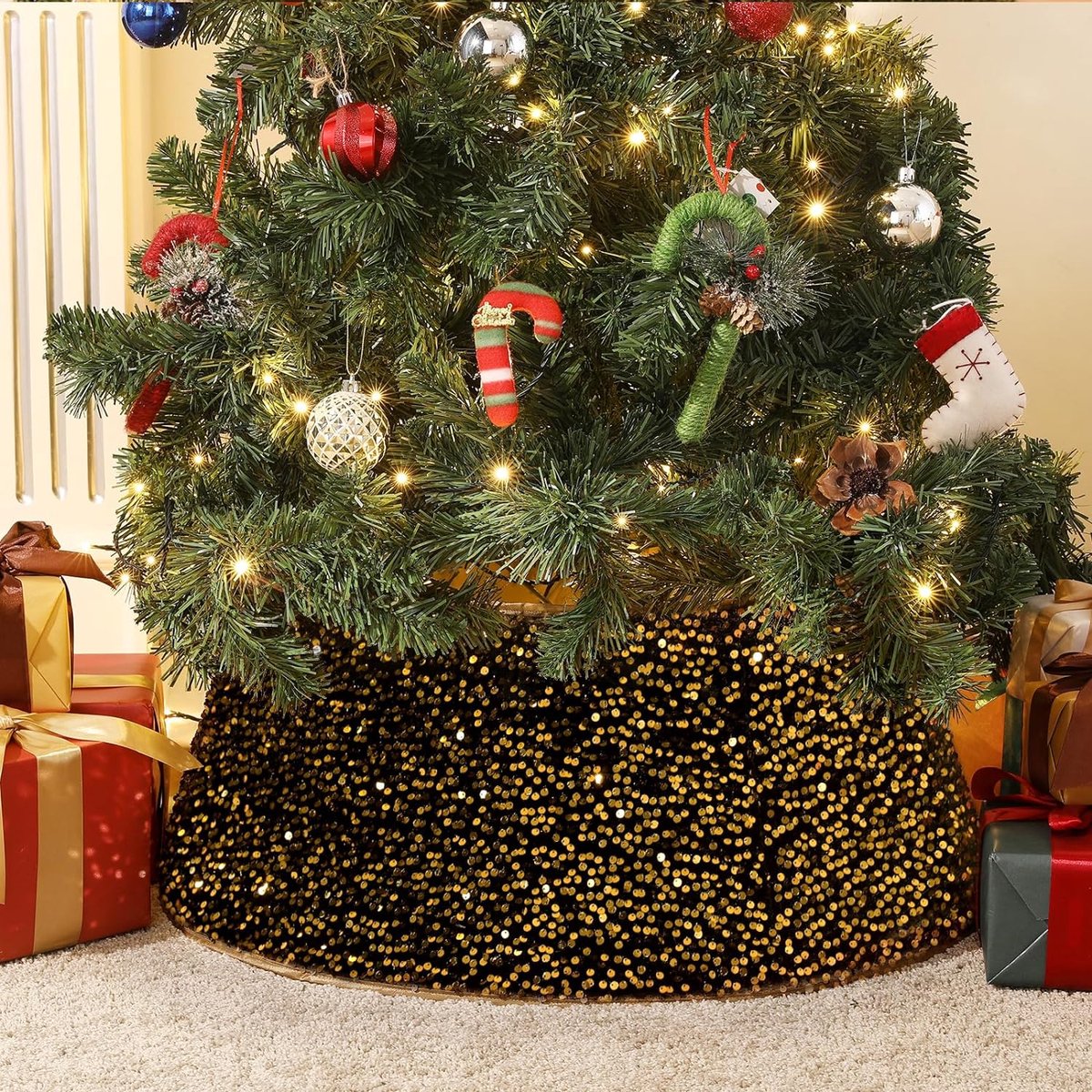 Kerstboomrok, 66 cm kerstboomdeken, decoratieve boomkraag met ...