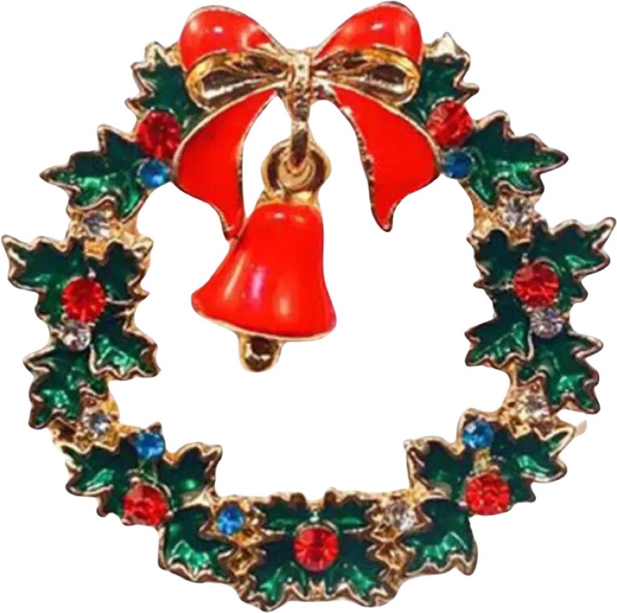 Kerstkrans Hulst Broche Sierspeld 4 cm / 4 cm / Wit Rood Groen ...