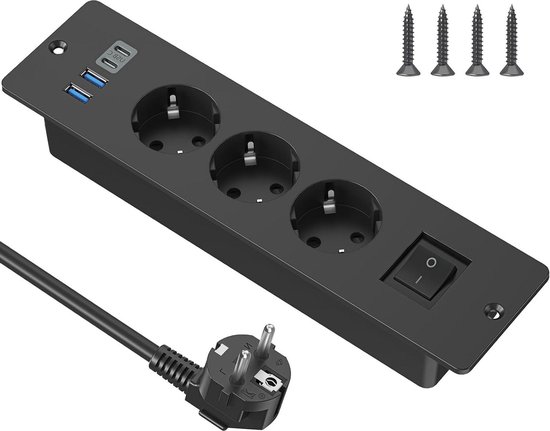 Verzonken stopcontact met USB C en schakelaar - 3-voudige ...
