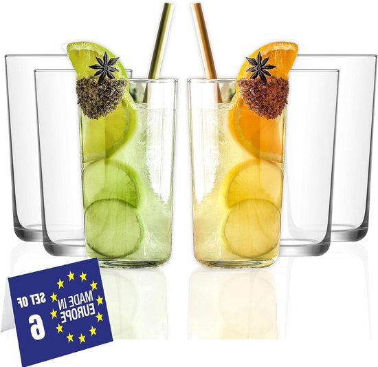 LAV Luxe longdrinkglazen - Loodvrij - Set van 6 - 490 ml - Vaatwasser Veilig | bol