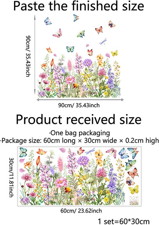 Raamstickers vlinderbloem - Bloementuin raamstickers - 30x60 cm | bol