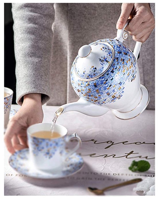 Creative Design Blue Ceramic Coffee Pot Theepot Simple Light Luxury Afternoon Tea Tea Set | bol