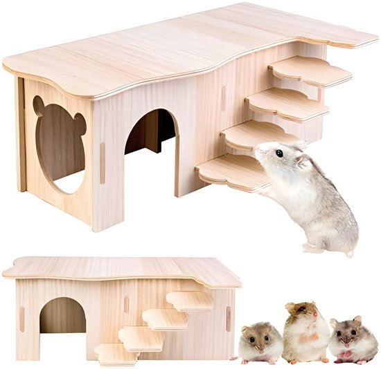Houten Hamster Hoekhuis met Trappen - Milieuvriendelijk Speelhuis voor ...