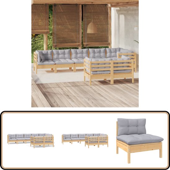 vidaXL Loungeset - 8-delig - Grijze kussens - Hout Loungeset - Tuinset ...