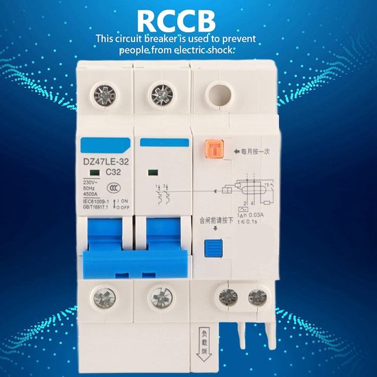 Residual current device DZ47LE-32 2P + N C32 230V 32A 30mA Overload Short circuit... | bol