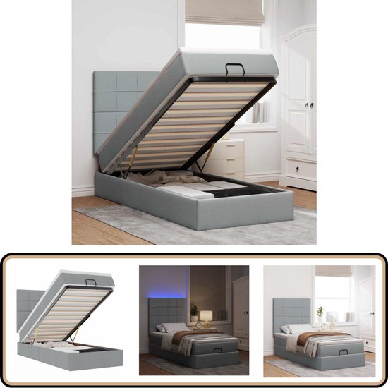 vidaXL Bed poef met matras en LED's stof 80x200 cm lichtgrijs | bol