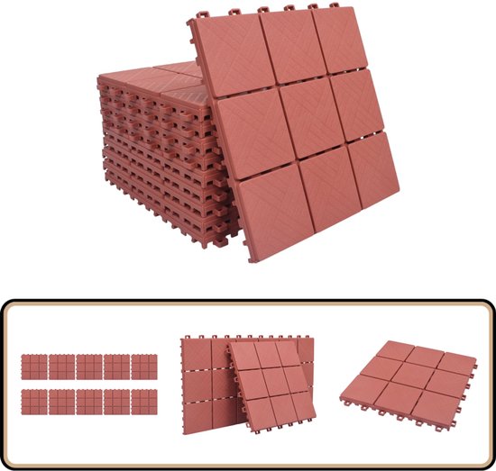 vidaXL Terrastegels Rood 30,5x30,5 cm - Set van 10 Terrastegels ...