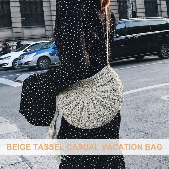 Crossbodytas met stro en kwastjes - zomer strandtas met ...