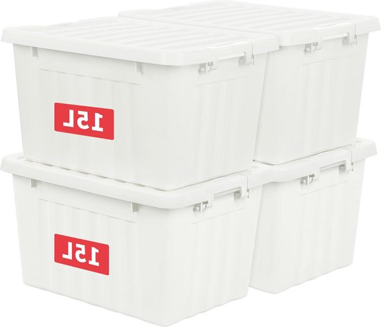 Opbergdozen 15L x 4 - Organiserend en Stapelbaar - 4 stuks - Wit ...