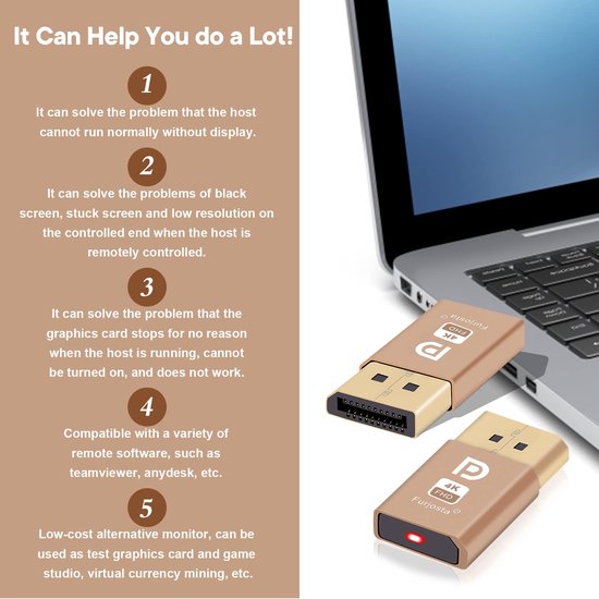 DisplayPort Headless Ghost Display Emulator voor PC 4K DP Dummy Plug ...
