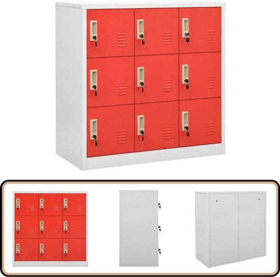 vidaXL Lockerkast - 9 Lockers - Lichtgrijs/Rood - 90x45x92,5 cm Locker ...