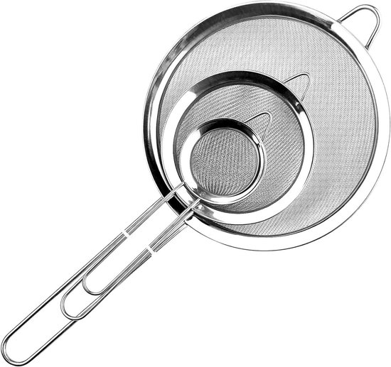 Set van 3 roestvrijstalen keukenzeven - fijnmazig - 19/25/36,5 cm | bol