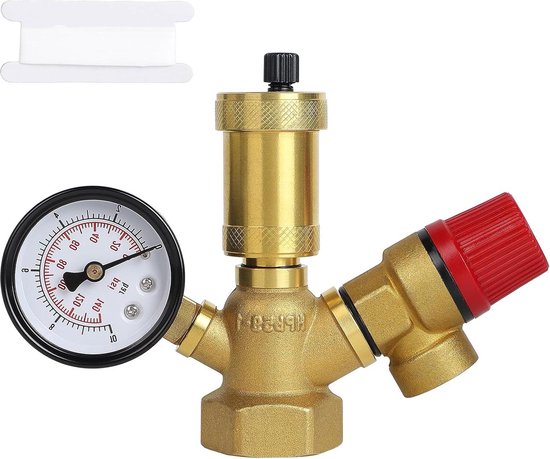 Overdrukventiel boiler DN25 (1 inch) - Snelontluchter 6 bar - Manometer ...