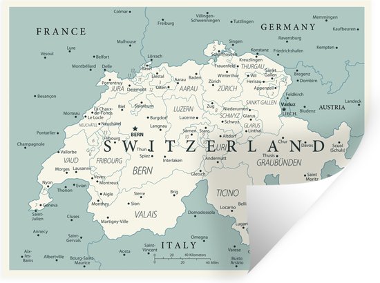 Muurstickers - Sticker Folie - Vintage kaart van Zwitserland - 160x120 ...