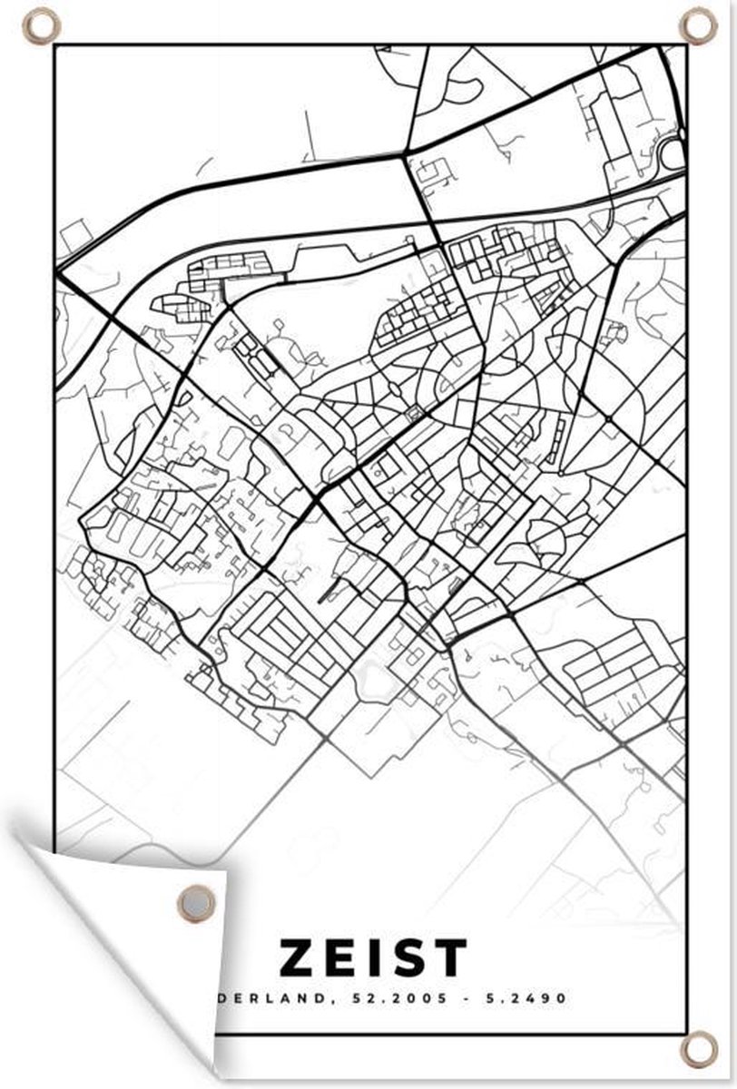 Tuinposter - Tuindoek - Tuinposters buiten - Kaart - Zeist - Zwart ...