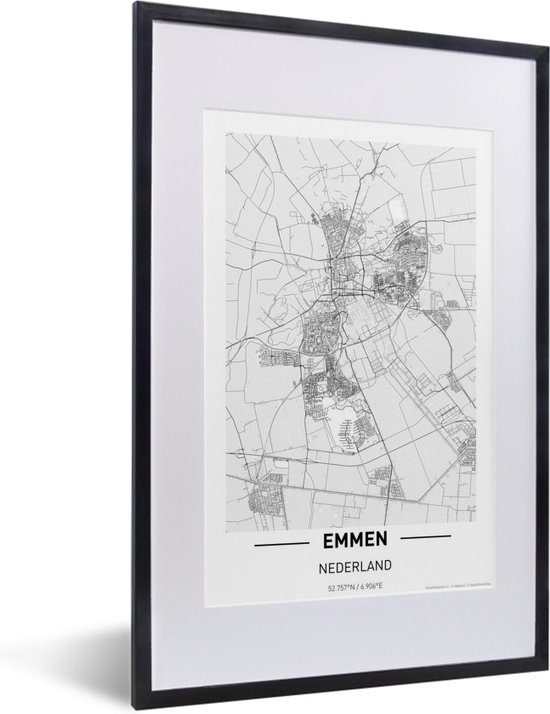Fotolijst incl. Poster - Stadskaart Emmen - 40x60 cm - Posterlijst - Plattegrond | bol