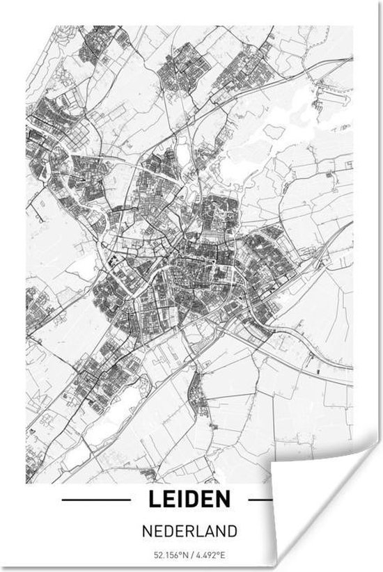 Poster Stadskaart Leiden - 120x180 cm XXL - Plattegrond | bol