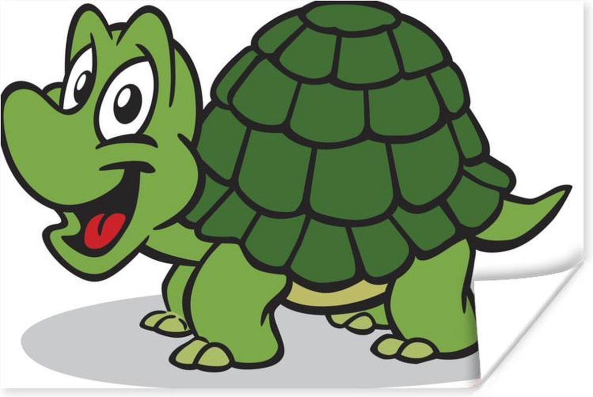 Poster tekening van een lachende schildpad in het groen - 90x60 cm ...