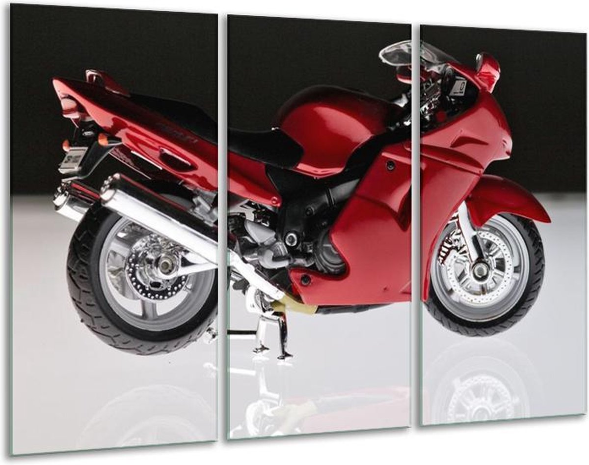 GroepArt - Schilderij - Motor - Rood, Zwart, Wit - 120x80cm 3Luik ...