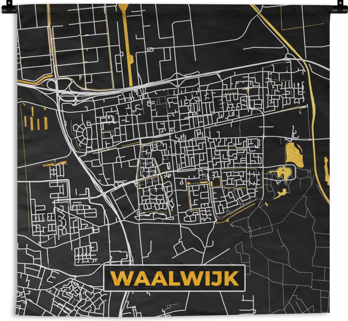 Wandkleed - Kaart - Waalwijk - Goud - Zwart - 120x120 cm - Wandtapijt ...