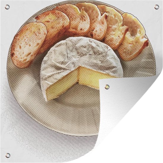 Tuindoek Een illustratie van stokbrood en brie - 100x100 cm | bol