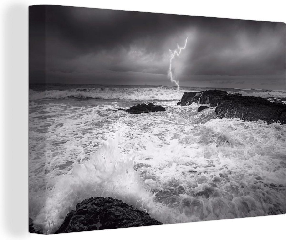 Canvas Schilderij Storm op zee fotoprint - 90x60 cm - Wanddecoratie ...
