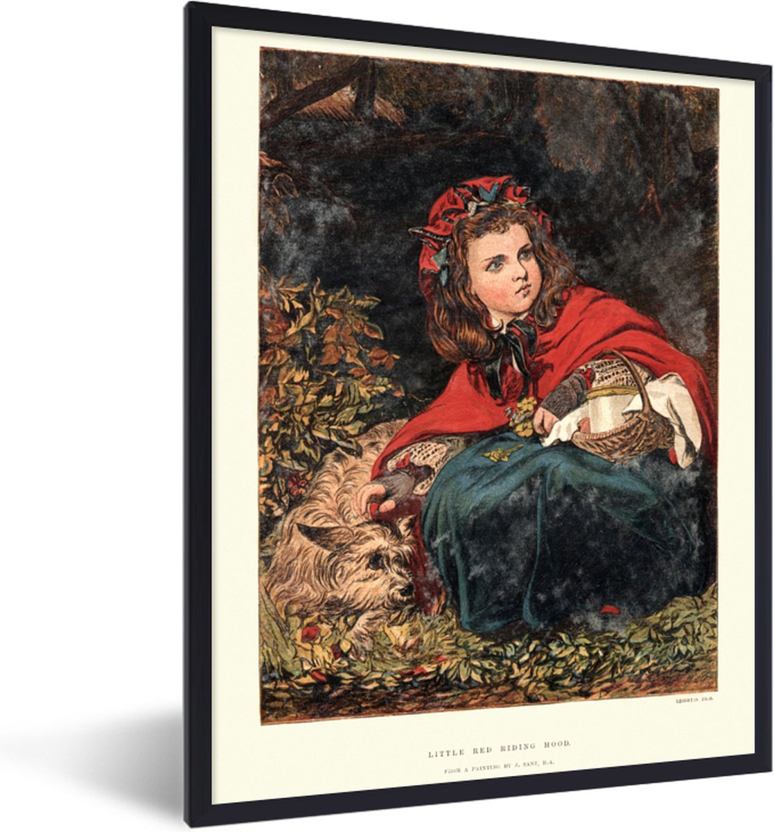 Fotolijst incl. Poster - Een vintage tekening van roodkapje dat op zoek ...
