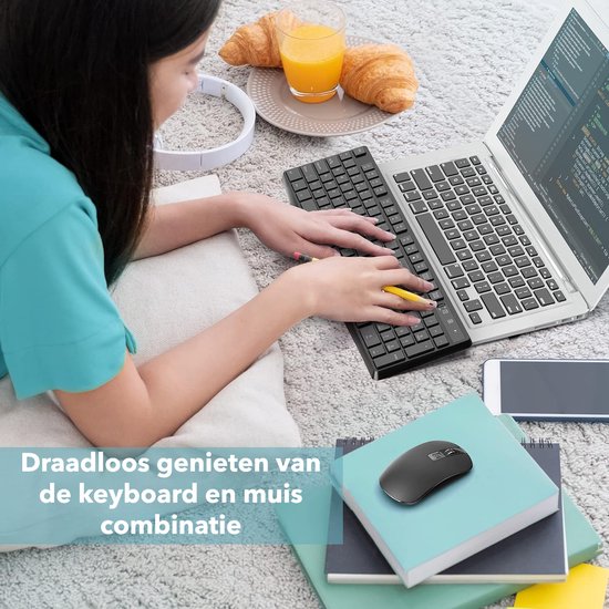 Gadgetplace Draadloos Toetsenbord en Muis Set - Qwerty - Stille toetsen ...