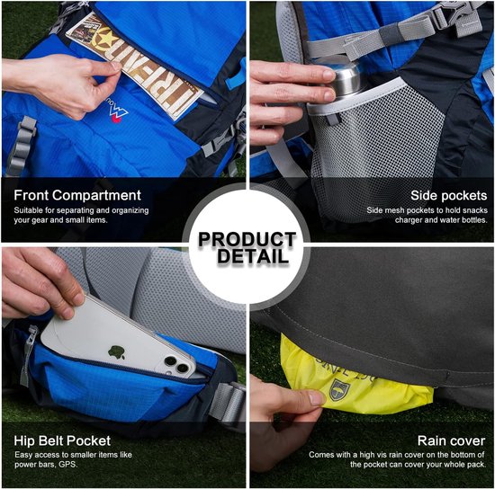 Goodivery ® Trekking Rugzak 80L voor Heren en Dames met Regenhoes voor ...