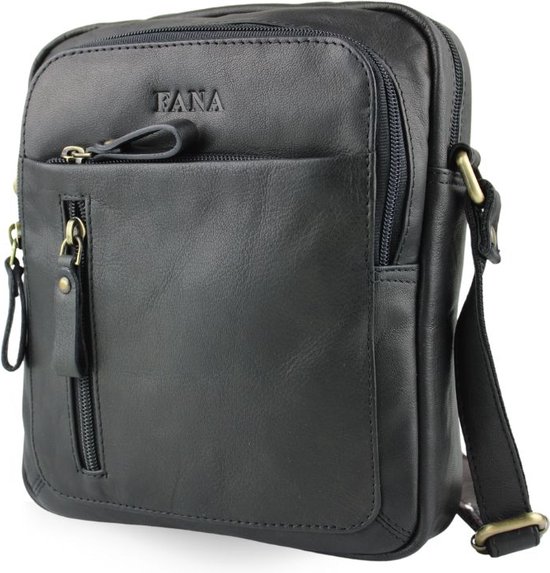 Fana Bags Leren Schoudertas Zwart - Crossbodytas Leer - Mannen Tasje ...