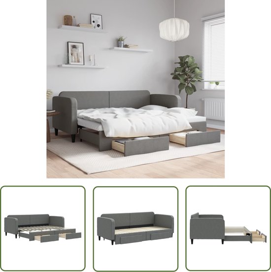 The Living Store Slaapbank onderschuifbed en lades 80x200 cm stof ...