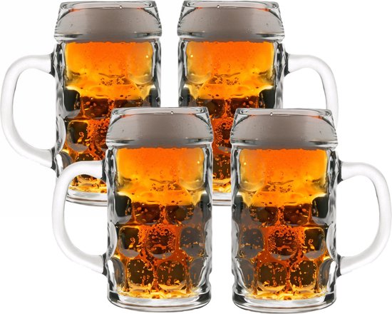 Oktoberfest Bierglazen/Bierpullen - 4x - glas - 1 liter - met handvat - het klassieke... | bol