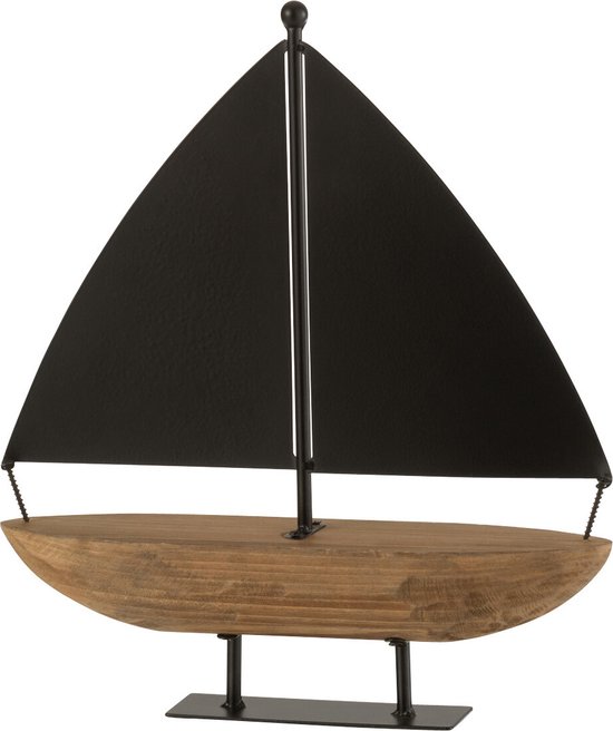 J-line - Zeilboot Hout/metaal Zwart/bruin Small - 34.5x8x35.5cm | bol