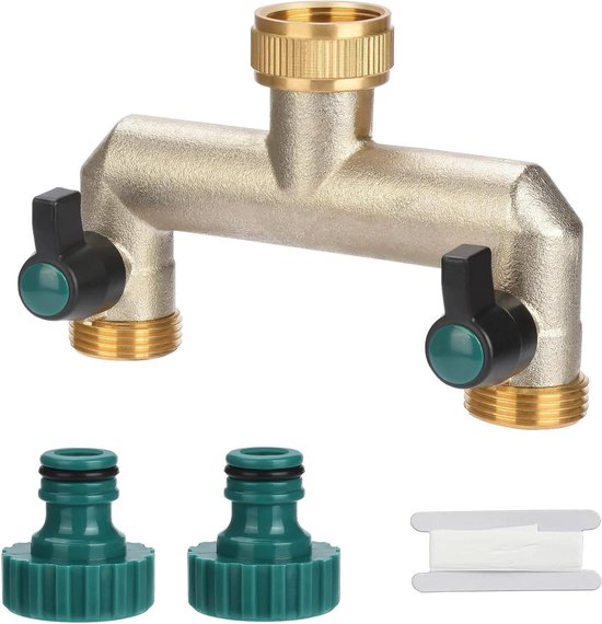 2-weg messing waterverdeler met 3/4 inch kraan - Verdeler met kraanstuk | bol