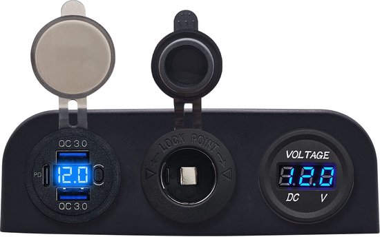 ProRide 12V USB Autolader 3 Poorten - QC3.0 - Voltmeter en 12V/24V ...