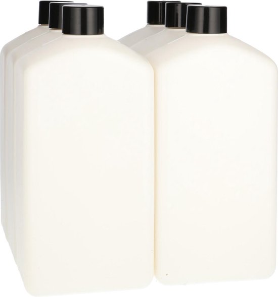 6x Plastic Fles 1000 ml Schroefdop - Standard Square - Gerecycled HDPE ...