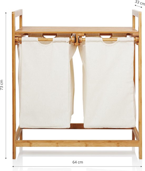 Stijlvolle Bamboe Wasmand met Uittrekbare Waszakken - Beige, 73 cm Hoog ...