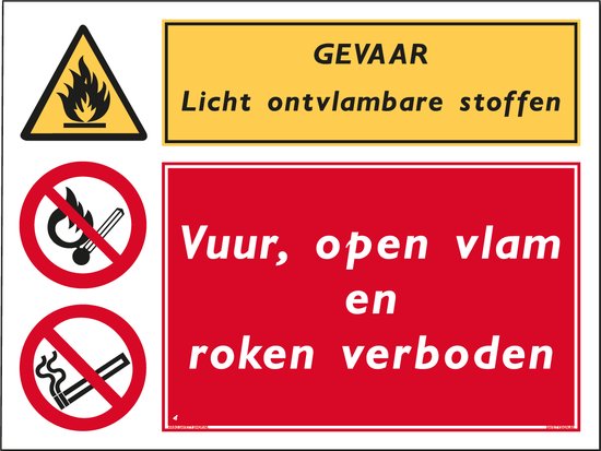 Gevaar Licht ontvlambare stoffen Vuur, open vlam en roken verboden ...