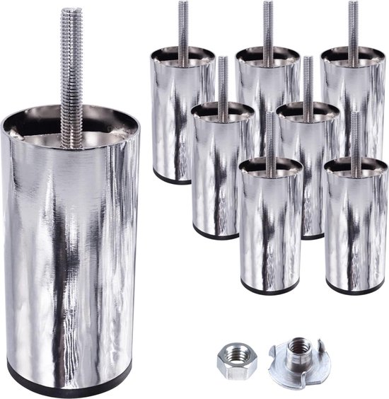 Meubelpoten 100 mm hoogte - Glanzend chroom - 10 cm metalen poot - M8 ...