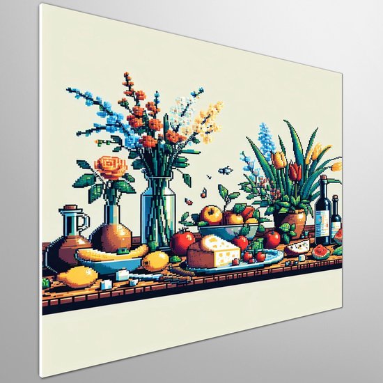 Pixel art stilleven schilderij | Geëncodeerd meesterwerk van stilte ...