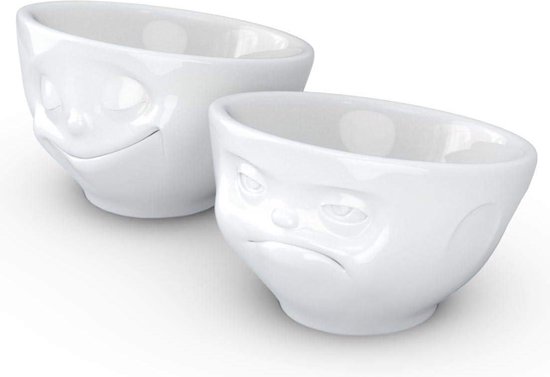 Eierdopjes - Set nr. 3 "Glücklich & HMPFF" - Porselein wit Made in ...