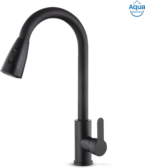 Aqua Sanitair Zwarte Keukenkraan – Uittrekbare Handdouche – 360° Draaibare Mengkraan –... | bol