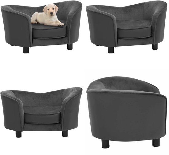 vidaXL Hondenbank 69x49x40 cm pluche en kunstleer donkergrijs - Hondenbank -... | bol