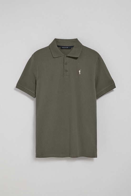 Legergroene polo met drie knopen en geborduurd Rigby Go-logo | bol