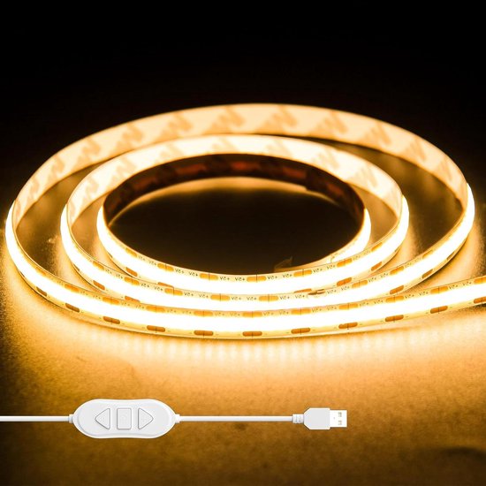 USB COB LED Strip 5V Warm White 2700K 1m Dimmable 320 LED Flexible ...